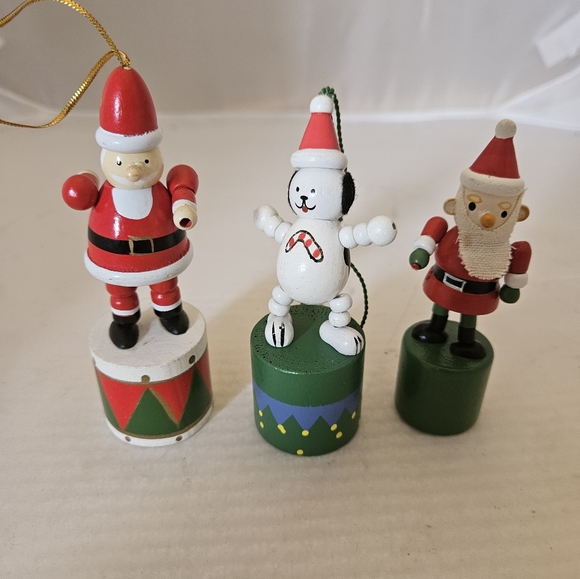 Holiday | Two Santas And White Dog Wooden Push Ups | Poshmark